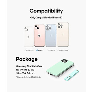 GOOSPERY SlideTok Case Compatible with iPhone 13, Card Holder Phone Finger Grip Band Loop Stretch Holder Kickstand 2 Card Storage Dual Layer Protective Bumper Wallet Cover (Mint)