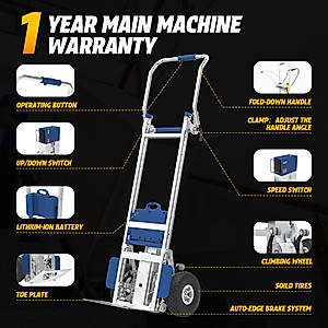 XSTO ZW7210GC Electric Stair Climber Hand Trucks Cart, 1200W Powered Stair Climbing Hand Truck Dolly 463lb Load Capacity Heavy Duty Hand Trolley for Logistics, Warehouse, Furniture