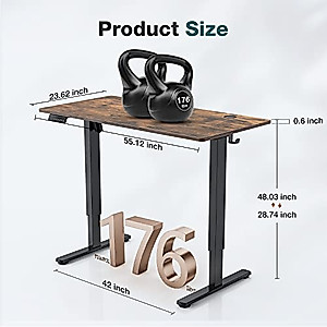 SMUG Standing Desk 55 x 24 in Electric Height Adjustable Home Office Computer Table with Memory Controller/Headphone Hook, Rustic Brown, 55" x 24"