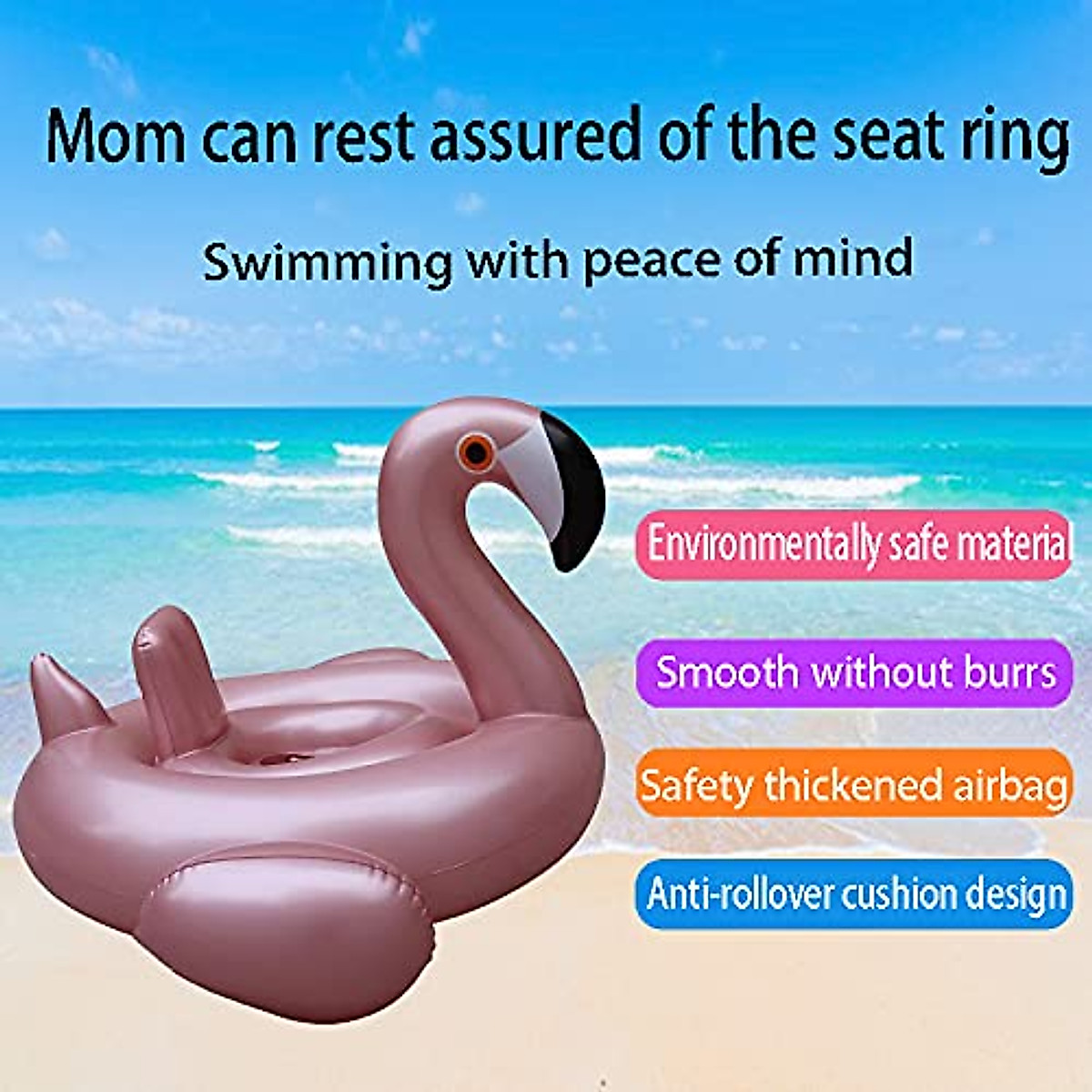 GGDH+ Baby Cute Inflatable Swimming Ring+ Carrying Safety Base, PVC, Suitable for 0-4 Years Old Baby+ Can be Used for Summer Vacations, Pool Parties, Seaside Beaches, etc,Rose Gold Flamingo