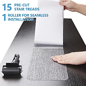 Butizone Stair Treads Non Slip 6" x 30", 15-Pack Pre-Cut Clear Anti Slip Strips for Wooden Steps Indoor, Transparent and Waterproof Grip Tape, Safety for Elderly, Children, and Dogs