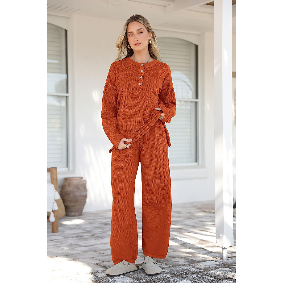 PRETTYGARDEN Women's 2 Piece Tracksuit Outfits 2024 Fall Knit Sweater And Wide Leg Pants Sweatsuit Lounge Sets (Caramel,X-Large)