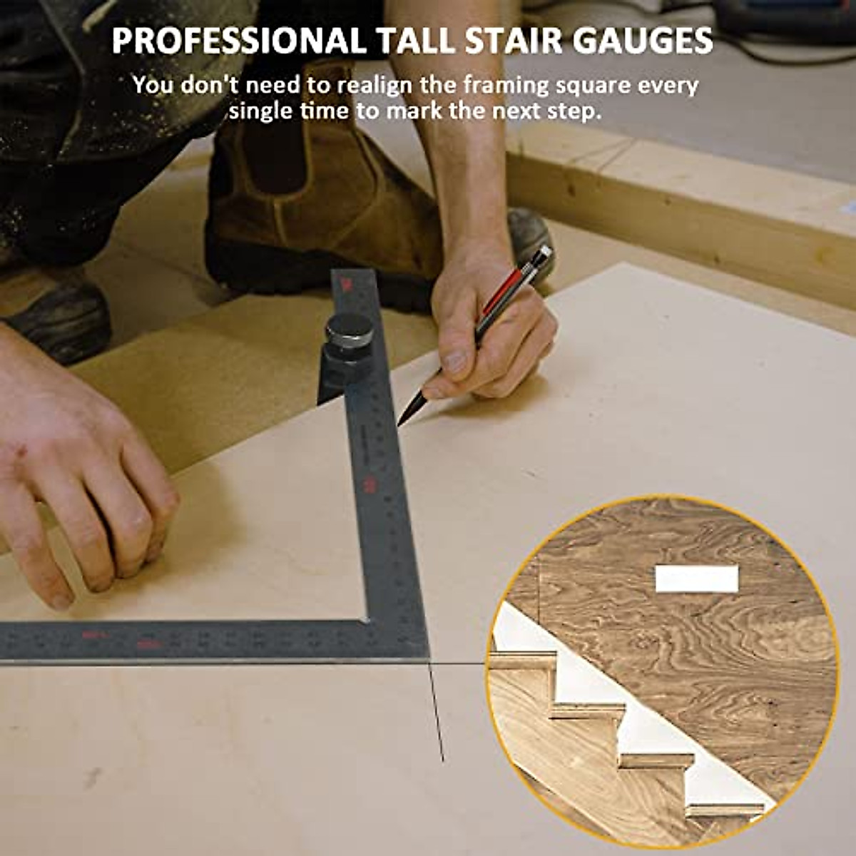 Heyseri Tall Stair Gauges for Framing Square with Holder and Carabiner Lengthen Anti-Lost Non-Slip Framing Square Stops Stair Gauge Knobs Stair Guages Knobs Tool for Circular Saw(Black)