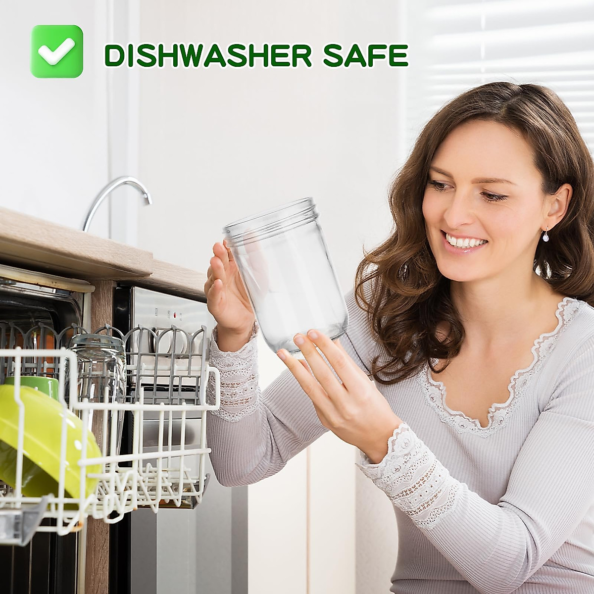 Moretoes Mason Jar Cups with Lids and Straws, 4pcs 16oz Glass Iced Coffee Cups, Drinking Glasses Set, Reusable Boba Bottle, Cute Travel Tumbler Cup, Smoothie Cup