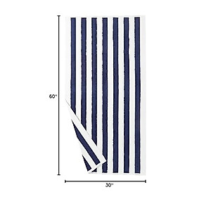 Amazon Basics Cabana Stripe Beach Towel, Pack of 4, Navy Blue, 30 in x 60 in