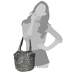 BDJ Upcycling Blue Denim Jean Round Shape Top-Handle Bucket Handbag for women (Round 5)