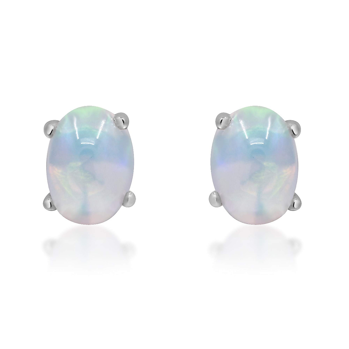 Gin & Grace 14K White Gold Natural Ethiopian Opal earrings for women | Ethically, authentically & organically sourced (Oval-cut) shaped opal hand-crafted jewelry for her | Opal Earrings for women
