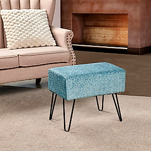 Home Soft Things Blue Jacquard Chenille Ottoman, 19" x 13" x 17" H, Babati-Turquoise, Fuzzy Entry Way Ottoman Bench Living Room Bedroom End of Bed Decorative Makeup Stool Foot Rest Chair Home Décor