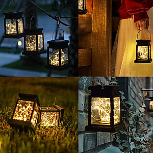 Solar Lantern Outdoor , Hanging Solar Light with 30 LED Fairy String Lights and Handle, Waterproof Decorative Landscape Lamp for Table Garden Patio Yard Walkway Party Christmas Decoration