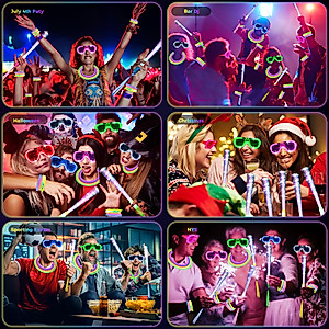 SHQDD 238 PCS Glow in the Dark Party Supplies, 24 PCS Glow Fiber Optic Wands, 14 PCS LED Glasses and 100 PCS Glow Sticks, 100 PCS Connectors, New Year Party Favors for Concert, Raves Birthday