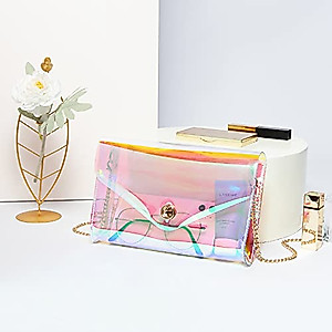 Vorspack Transparent Jelly Purse for Women Shiny Clear Purse Crossbody Bag Shoulder Bag Handbag Fashion Clutch Purse Evening Bag Cute for Prom Party Club Dating - Holographic