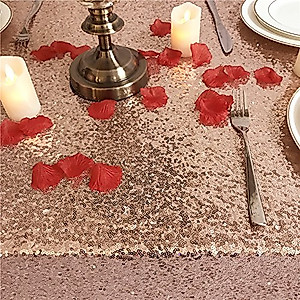 Trlyc Tablecloth 50- Inches Square Sequin Tablecloth Rose Gold