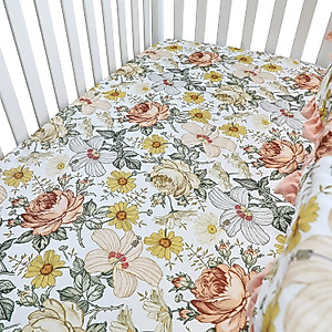 3PCS Crib Bedding Set Baby Minky Blanket Nursery Bed Skirt Set for Baby Girls & Boys (Retro Chrysanthemum,3pc Set)