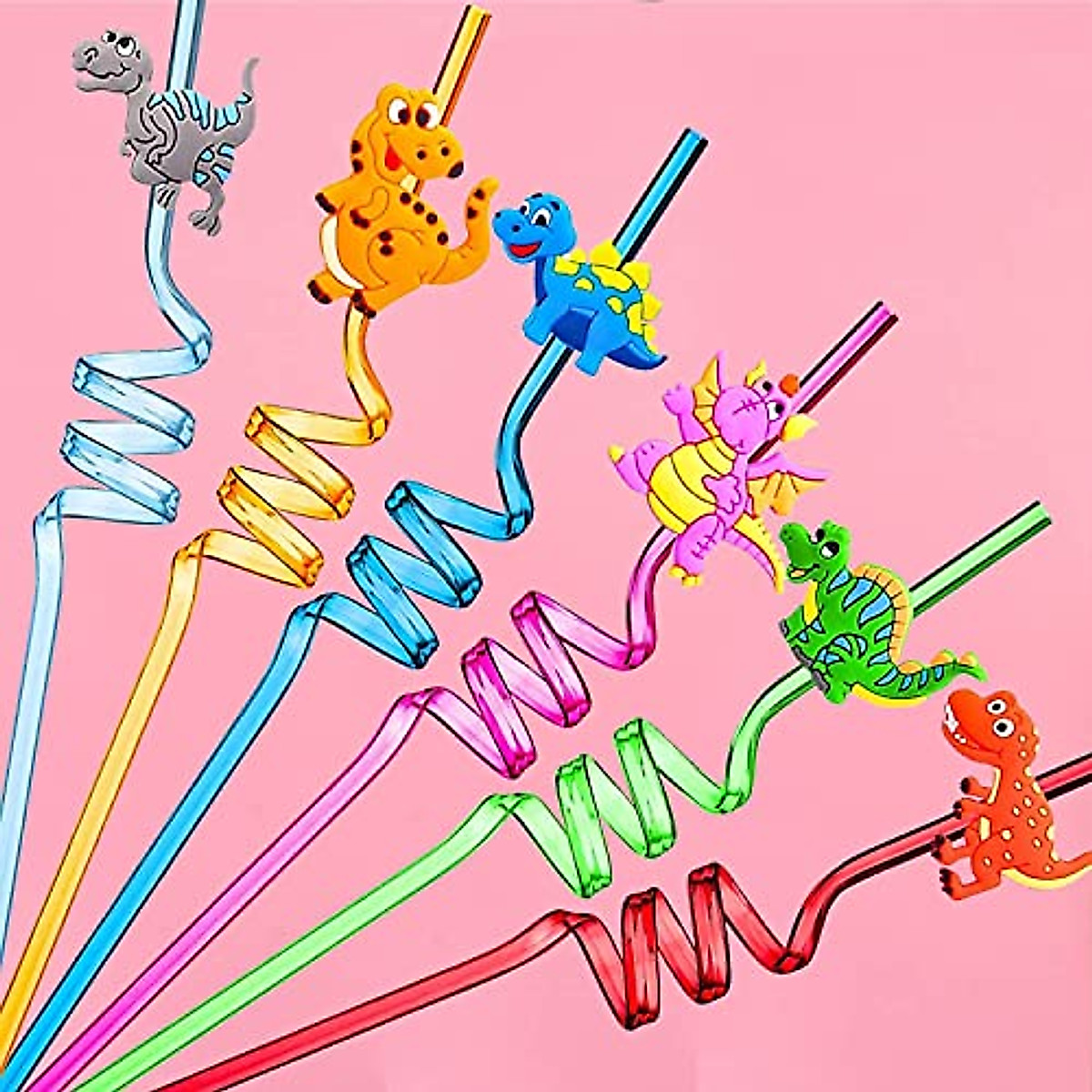 ULIFEMALL Reusable Drinking Straws, Dinosaur Party Favors Party Decorations Dinosaur Plastic Straws Safari Jungle Kids Birthday Dinosaur Party Supplies for Family or Party Use - Pack of 6