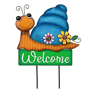 Garden Decor for Outside, DEWBIN 16" Metal Snail Decorative Garden Stakes with Flowers, Spring Decor Yard Art Welcome Sign for Outdoor Patio Lawn Backyard Decorations