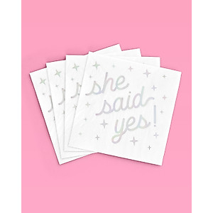 xo, Fetti She Said Yes Napkins - 3-ply, 25 pcs | White Bachelorette Decorations, Engagement Theme Party, Bridal Shower Tablescape, Cute Proposal Dinner Decor