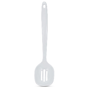 AME D'ESSENCE 12" Melamine Slotted Spoon White Durable and Versatile Kitchen Tool Perfect for Straining Stirring Serving Scratch-Resistant and Non-Stick Surface Ergonomic Handle for Comfortable Grip