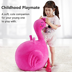 iPlay, iLearn Bouncy Pals Kids Flamingo Hopper Ball, Inflatable Bouncing Animal Hopping Toys, Pink Plush Ride on Bouncer, Outdoor Indoor Active Jumping, Birthday Gift for 3 4 5 6 Year Old Girl Toddler