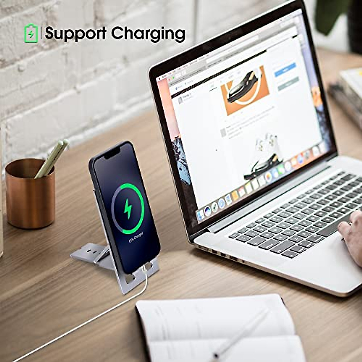 Arae Cell Phone Stand, Adjustable iPhone Stand for Desk, Aluminum Foldable Office Phone Holder Cradle Dock Compatible with iPhone 13 12 11 Pro Max Xs Xr 8 7 6 Plus, Samsung Galaxy Smartphones(4-8")