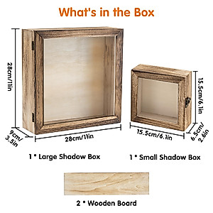 Wedding Gift Shadow Box Kit, 11” x 11” and 6” x 6” Wooden Shadow Boxes, Desktop Display Case with Transparent Lid, Wall Hanging Shadow Box Frame, Memory Box for Photos, Figurines, Jewelry, Tickets