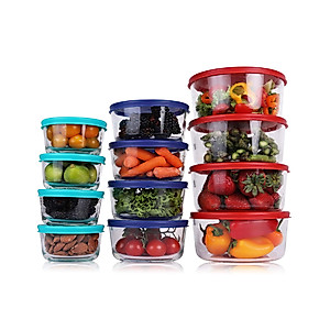 BOVADO USA 1 Cup Glass Food Storage Containers (6 Pack) | Nonpourous Dishwasher, Freezer & Oven Safe Glass, Easy-Clean | Red Lids