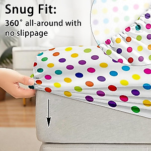 Pinbeam 3 Pcs Fitted Sheet Set Twin Size with Deep Pocket, Polka Dot Kids Bedding Set with Pillowcase for Kids and Adults, Inspired Candy Fun Flat Bed Sheet Set