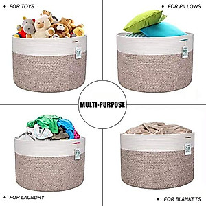 MINTWOOD Design Extra Large 22 x14 Inches Decorative Woven Cotton Rope Basket, Laundry Basket, Blanket Basket, Baby and Dog Toy Storage Baskets Bin, Kid Laundry Hamper, Towel Basket, Light Brown
