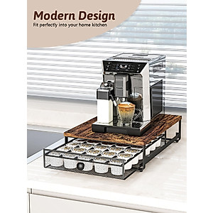 K Cup Organizer, Coffee Pod Holder Drawer, Under Brewer Storage Organizer with Sliding Drawer holds up to 35 K-Cup Pods, No Assembly Needed, Rustic Brown