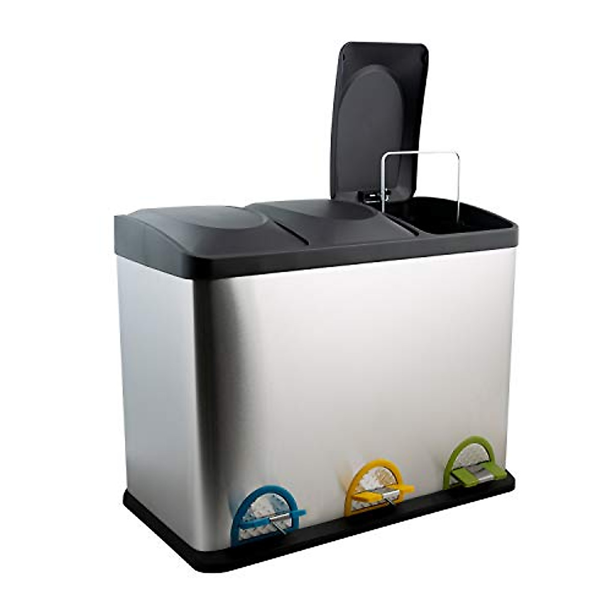 Organize It All 3 Compartment Step-On 45 Liter Recycling Trash Can, Stainless Steel
