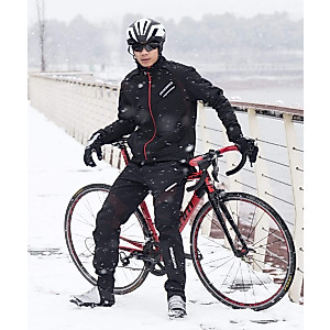 ROCKBROS Cycling Jackets for Men Winter Bike Jackets Thermal Windproof Jacket for Men Cold Weather Cycling Running Hiking Black Red