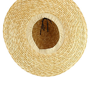 Trendy Apparel Shop Women's 4" Brim Ribbon Band Boater Wide Brim Straw Sun Hat - Natural