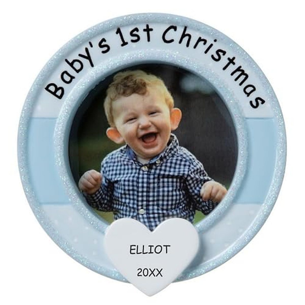 DIBSIES Personalized Photo Frame Baby Christmas Ornament (Round Frame - Boys)