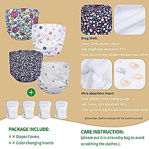 BIG ELEPHANT Baby Cloth Diaper Cover - 4 Pocket Diaper Case with 4 Color Changing Inserts Adjustable Reusable 18-36 Month