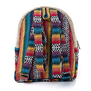 Yogo Boho Mini Backpack, Himalayan Hemp Backpack Purse for Travel, School Hippy Bag with Adjustable Straps (Bhodi Pride)