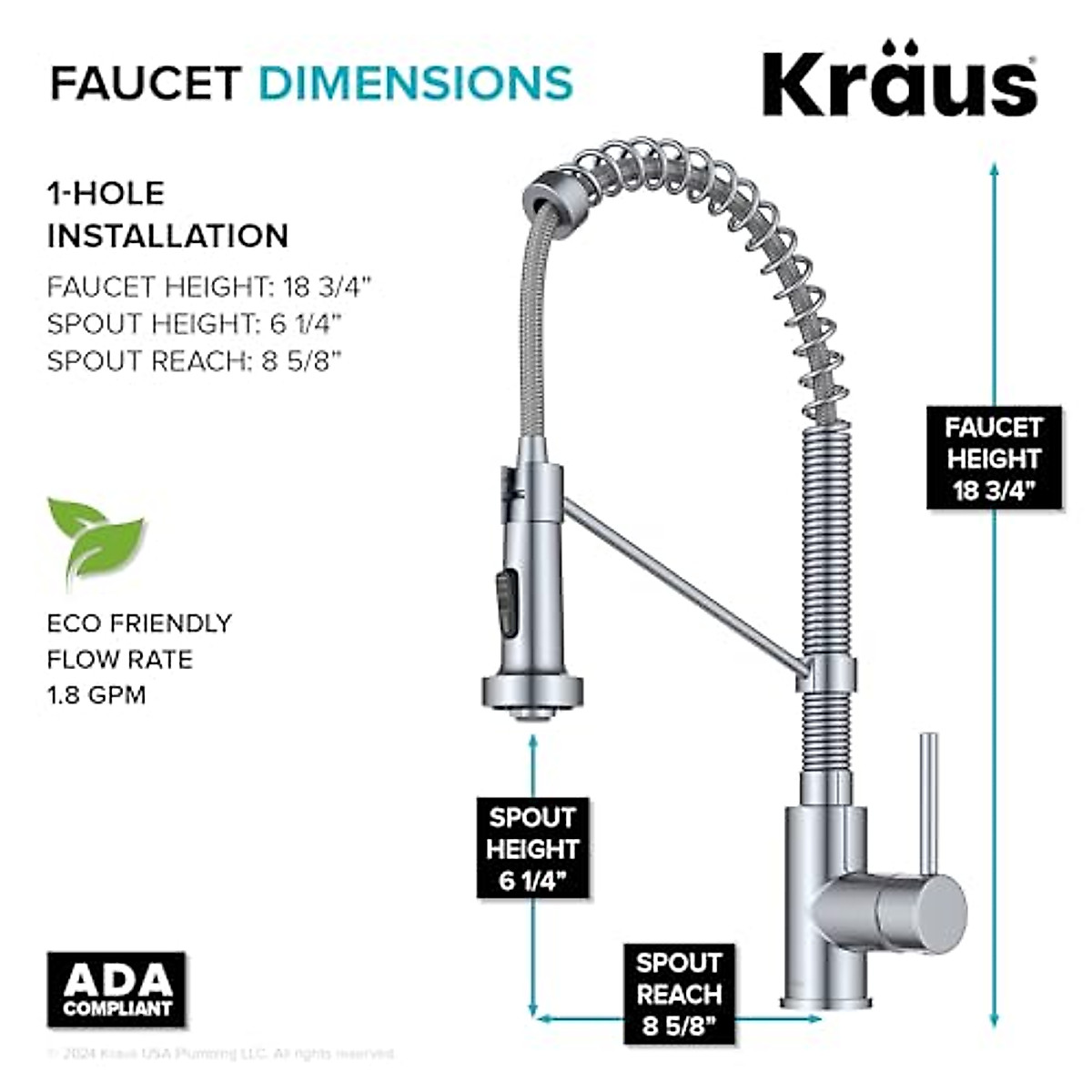 KRAUS Bolden Commercial Style 2-Function Single Handle Pull Down Kitchen Faucet in Chrome, KPF-1610CH (Pack of 1)