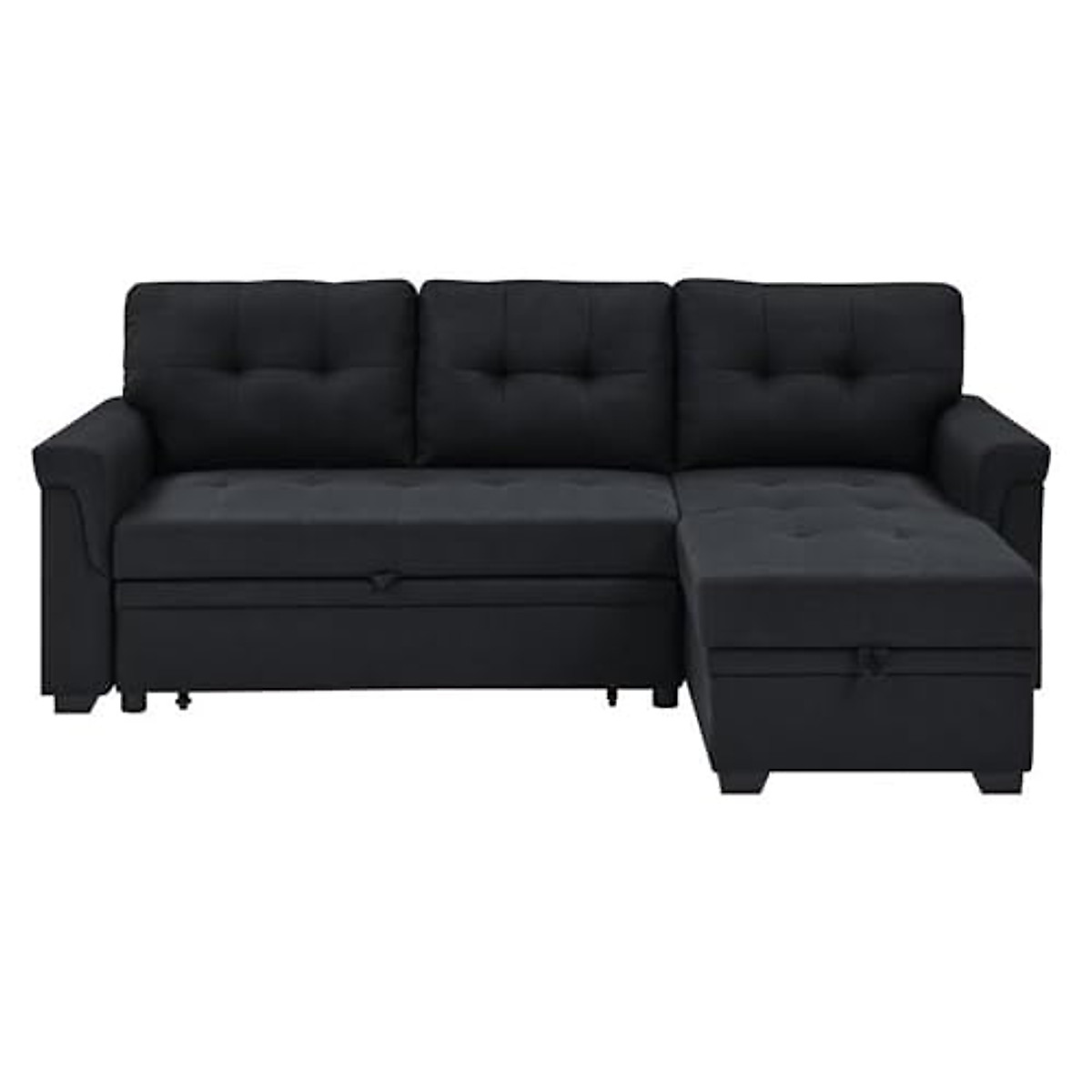 Oadeer Home 86" Reversible Sleeper Sofa with Chaise Storage Sectional, Black