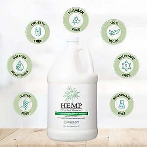Ginger Lily Farms Botanicals HEMP Herbal Body Moisturizer for Dry Skin, Enriched with Pure Hemp Seed Oil, 100% Vegan & Cruelty-Free, Fruity Floral Scent, 1 Gallon (128 fl. oz.) Refill