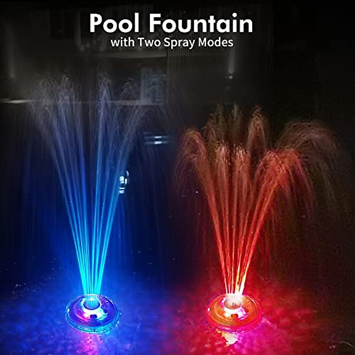 Floating Pool Fountain with Underwater Light Show, Rechargeable Battery Powered Pool Fountain, 2 Spray Modes Pool Waterfall Fountain, Waterproof Pool Sprinkler Fountain for Inground Above Ground Pools