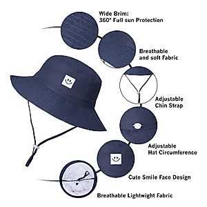 Baby Boy Sun Hat Bucket Hats for Toddler 6-12,12-24 Months 2pack Smile Face Grey/Navy