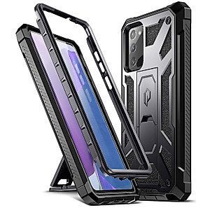 Poetic Spartan Series for Samsung Galaxy Note 20 Case, Full-Body Rugged Dual-Layer Metallic Color Accent with Premium Leather Texture Shockproof Protective Cover with Kickstand, Gun Metal