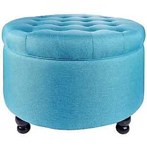 Elevon Large Button Tufted Accent Round Storage Ottoman Upholstered Ottoman with Storage for Living Room & Bedroom, 24.4" x 24.4" x 16.9"