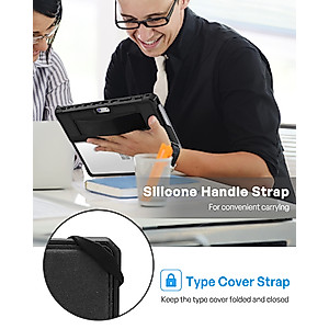 ProCase Rugged Case for Microsoft Surface Go 3 10.5" 2021 / Surface Go 2 2020 / Surface Go 2018, Shockproof Protective Cover Case with Pen Holder Hand Strap, Compatible with Type Cover Keyboard -Black