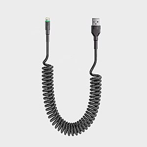 Coiled Lightning Cable Carplay[Apple Mfi Certified], USB to Lightning Cable Fast Data Sync with LED, Short Retractable iPhone Charger Cord for Car Compatible with iPhone 14/13/12/11 Pro Max/Pro/Xs Max
