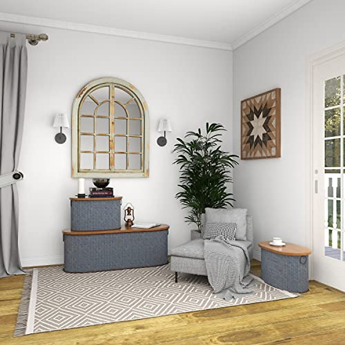 Deco 79 Metal Storage Bench with Brown Wood Top, Set of 3 48", 23", 23"W, Brown