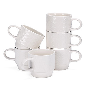HORLIMER 10 oz Ceramic Coffee Mug Set of 6, White Coffee Cups with Handle for Tea, Latte, Cocoa, Milk, Cappuccino
