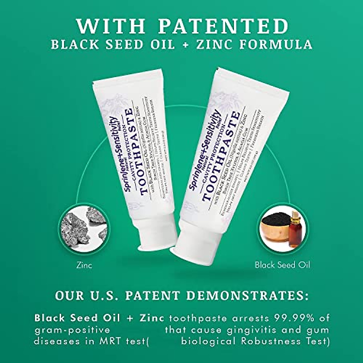 Sprinjene Toothpaste Sensitive Teeth & Gum with Fluoride Cavity Protection Natural Non Toxic SLS Free Toothpaste for Fresh Breath Dry Mouth, Preservative Free, Black Seed Oil & Zinc 2 Pack (Original)