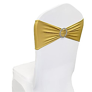 Maiangel Spandex Chair Sashes Bands 50PCS Stretch Chair Ties Bows with Buckle Slider for Wedding Party Banquet Decoration (Gold)