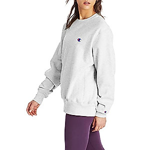 Champion, Reverse Weave, Oversized Fleece Crewneck Sweatshirt for Women, Gfs Silver Grey C Logo, Small