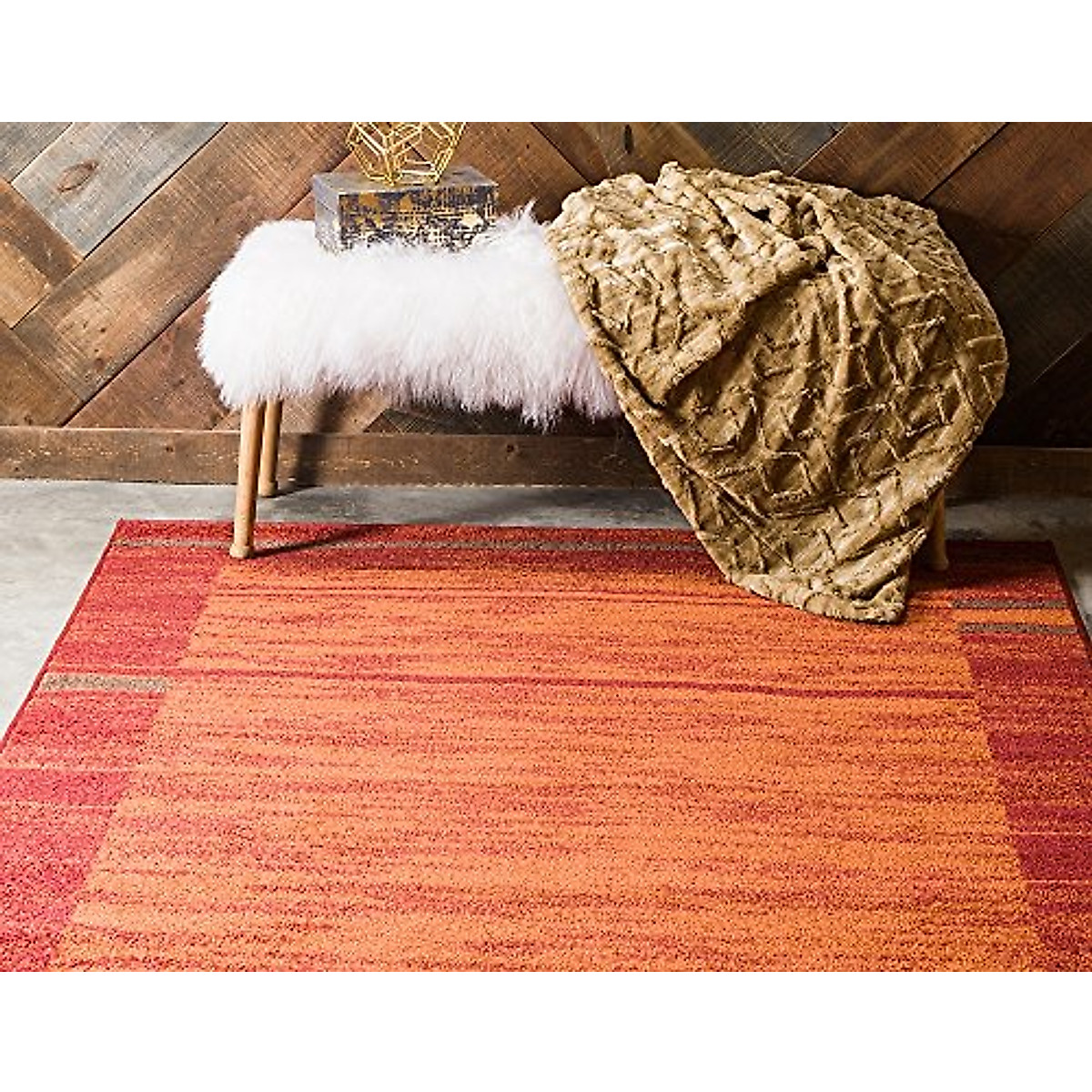 Unique Loom Autumn Collection Modern Contemporary Casual Abstract Area Rug, Rectangular 5' 0 x 8' 0, Terracotta/Burgundy Border