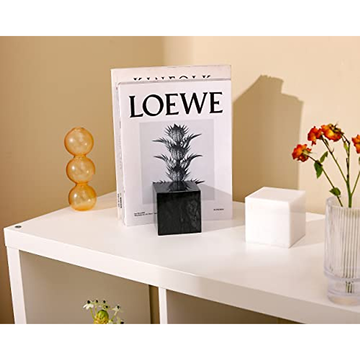 MIINNOKO 2 Marble bookends, Modern Stone Bookshelf Decor, Shelf Decor,Heavy Duty bookend kit, Coffee Table Decor, to Hold Heavy Books